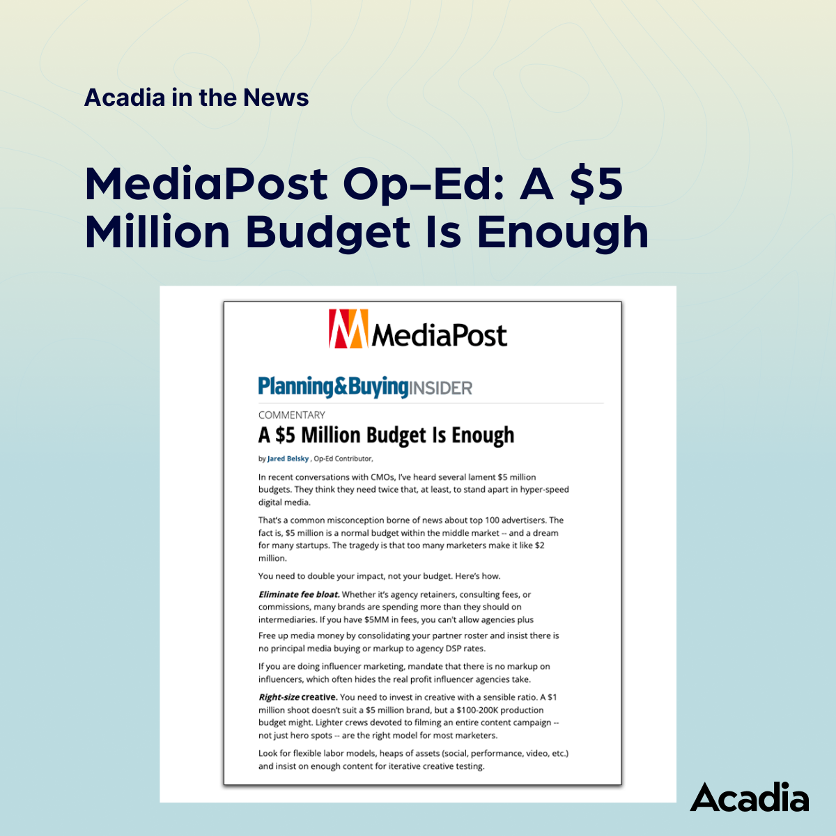 MediaPost Op-Ed: A $5 Million Budget Is Enough | Expert Guide
